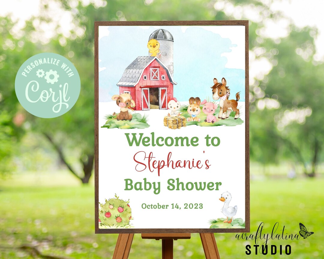 Baby Welcome Sign | Farm Animals Baby Shower | Barn Animals Baby Shower ...