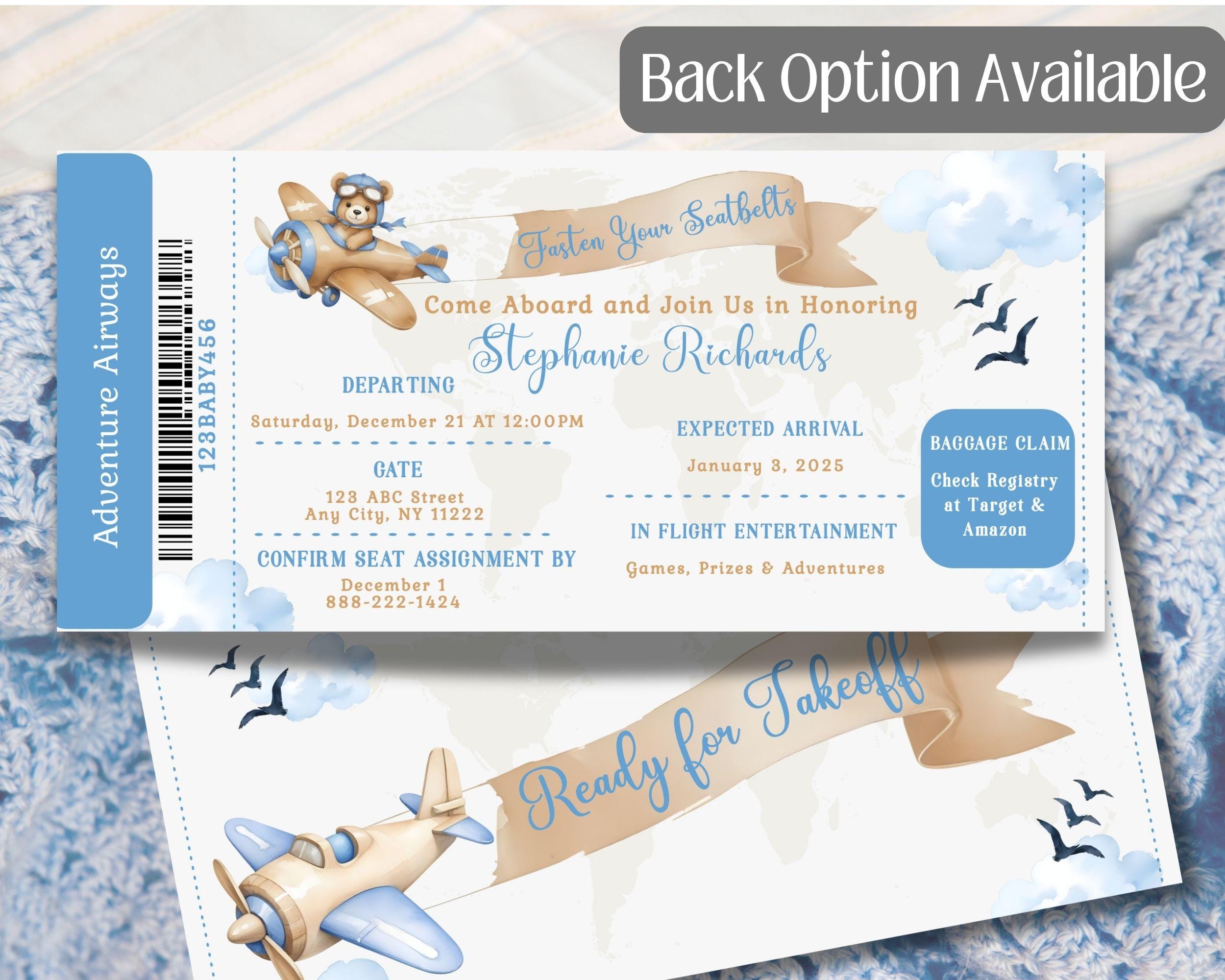 Boarding Pass Baby Shower Invitation, Adventure Awaits, Boy Baby Shower ...