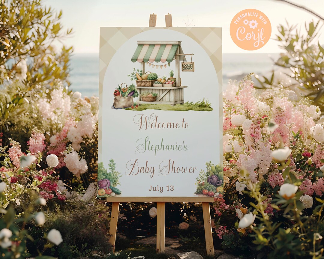 Locally Grown Baby Shower Welcome Sign Decoration, Farmer Market Theme ...