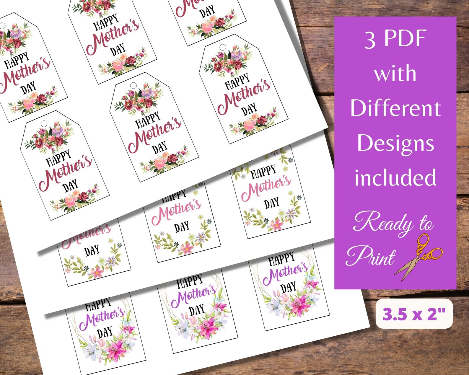Mother's Day Printable Gift Tags, Mother's Day Bright Floral / Mom Tags ...