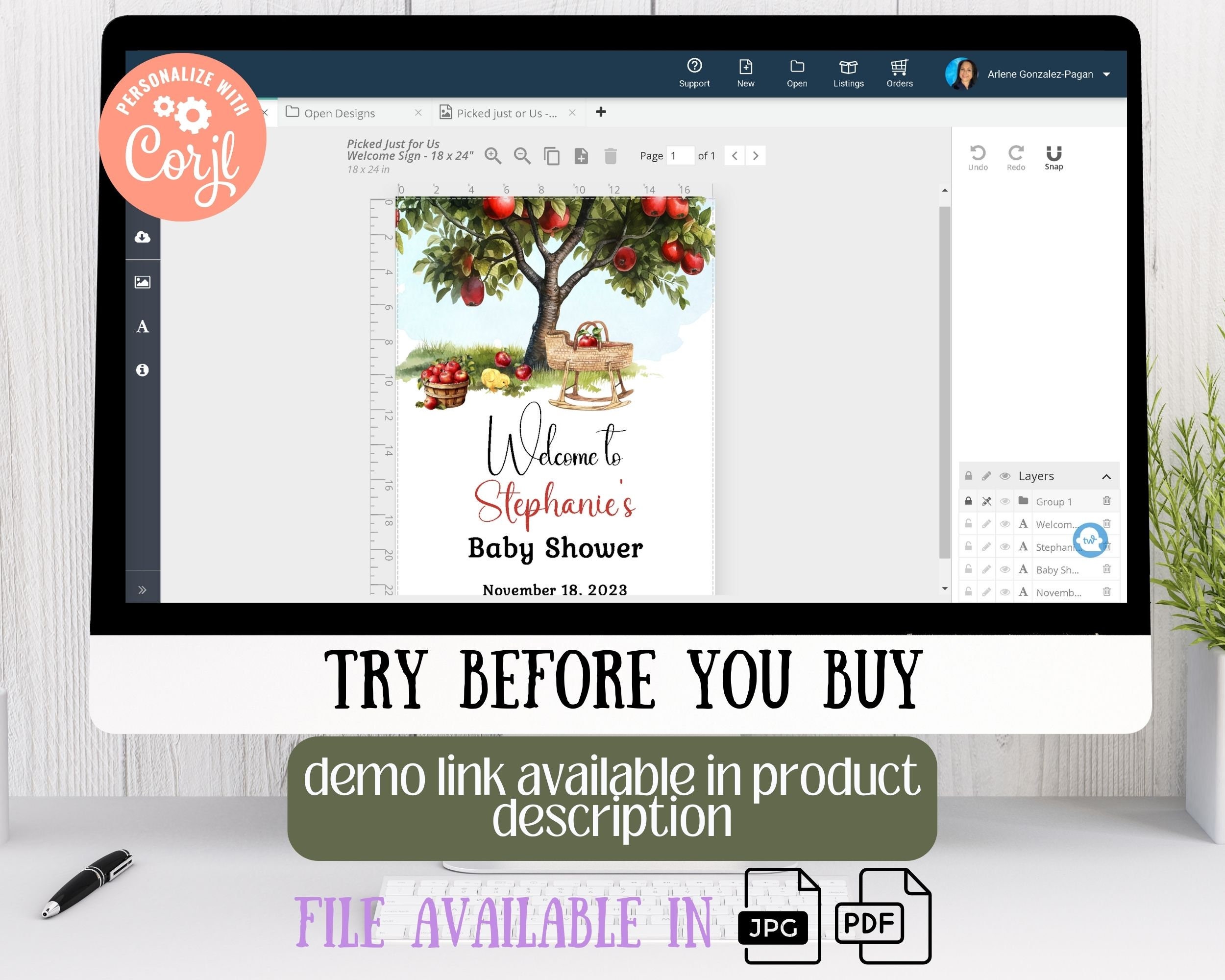 Baby Shower Fall Apple Welcome Poster, Baby Shower Sign Template ...