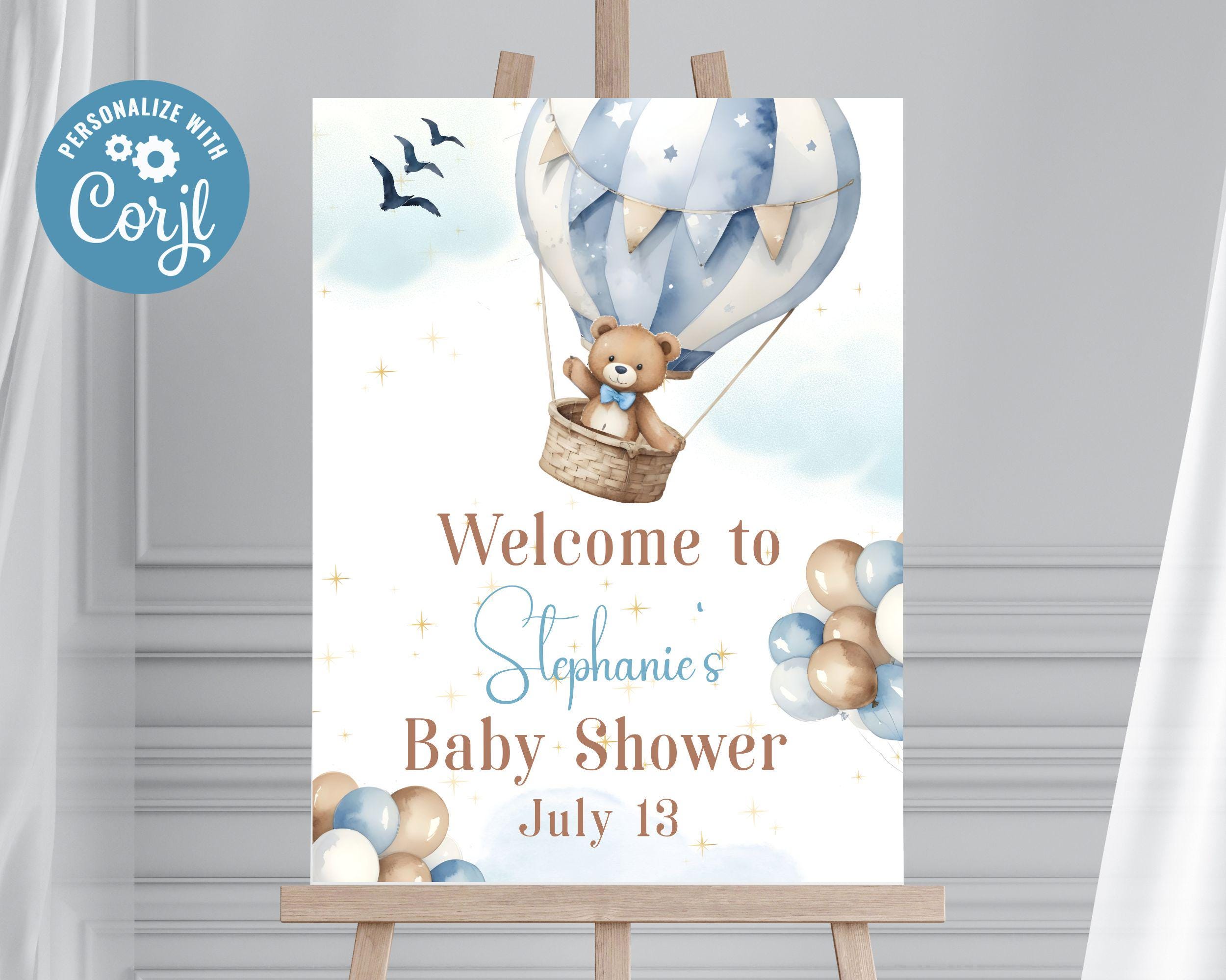 Letrero de bienvenida para baby shower con forma de oso y globo ...