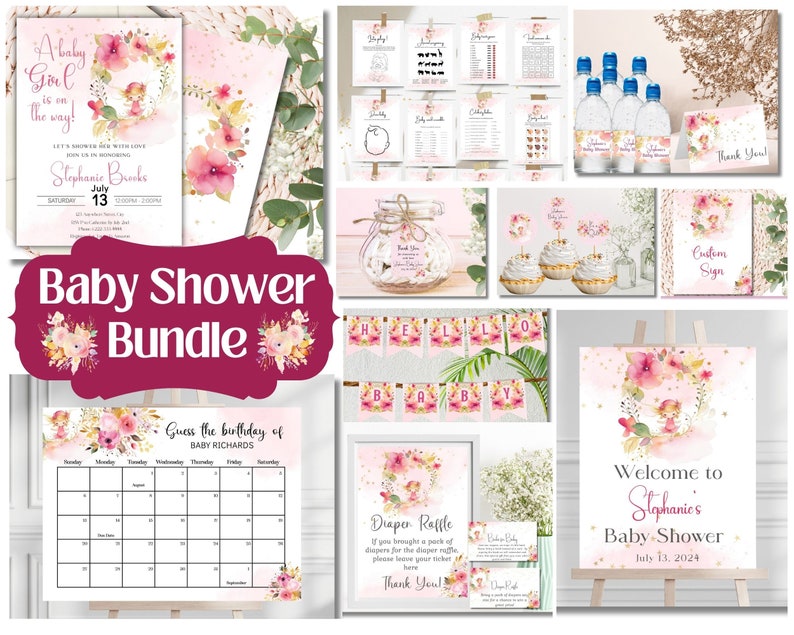 Editable Girl Baby Shower Bundle Invitation Bundle Editable - Etsy
