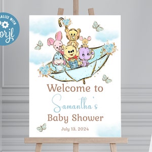 Winnie the Pooh Boy Baby Shower Welcome Sign, Classic Pooh Baby Shower ...
