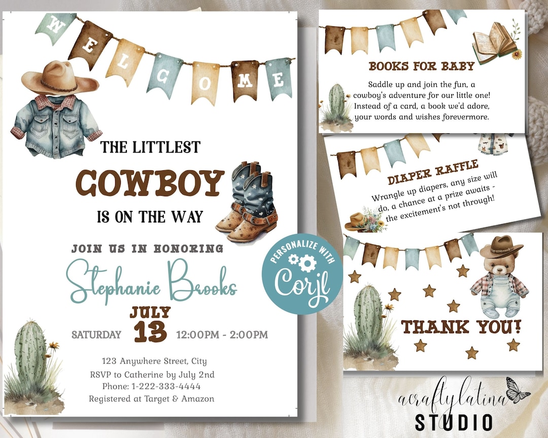 Cowboy Baby Shower Invitation, Western Baby Shower, Wild West Boy ...