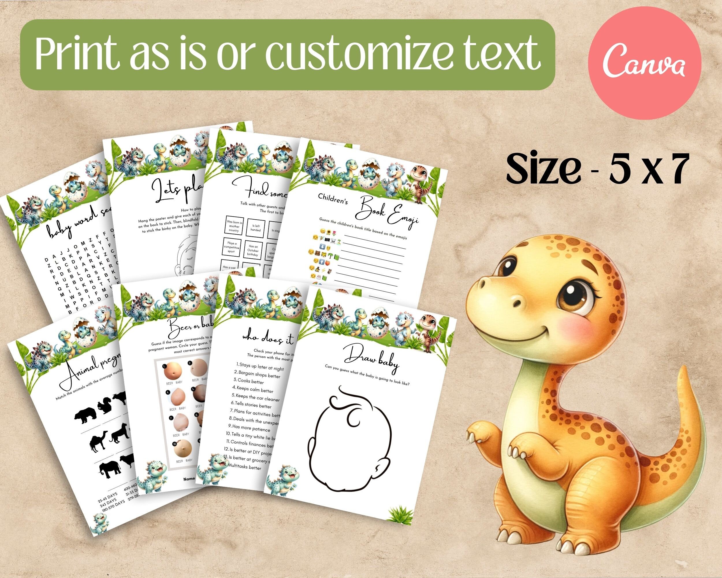Dinosaur Baby Shower Games, Instant Download, Printable Game, Baby ...