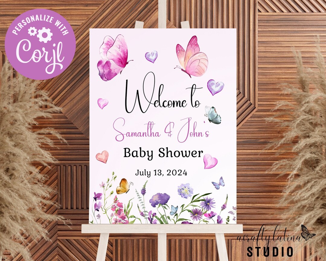 Editable Butterfly Baby Shower Welcome Sign, Butterfly Kisses Baby ...