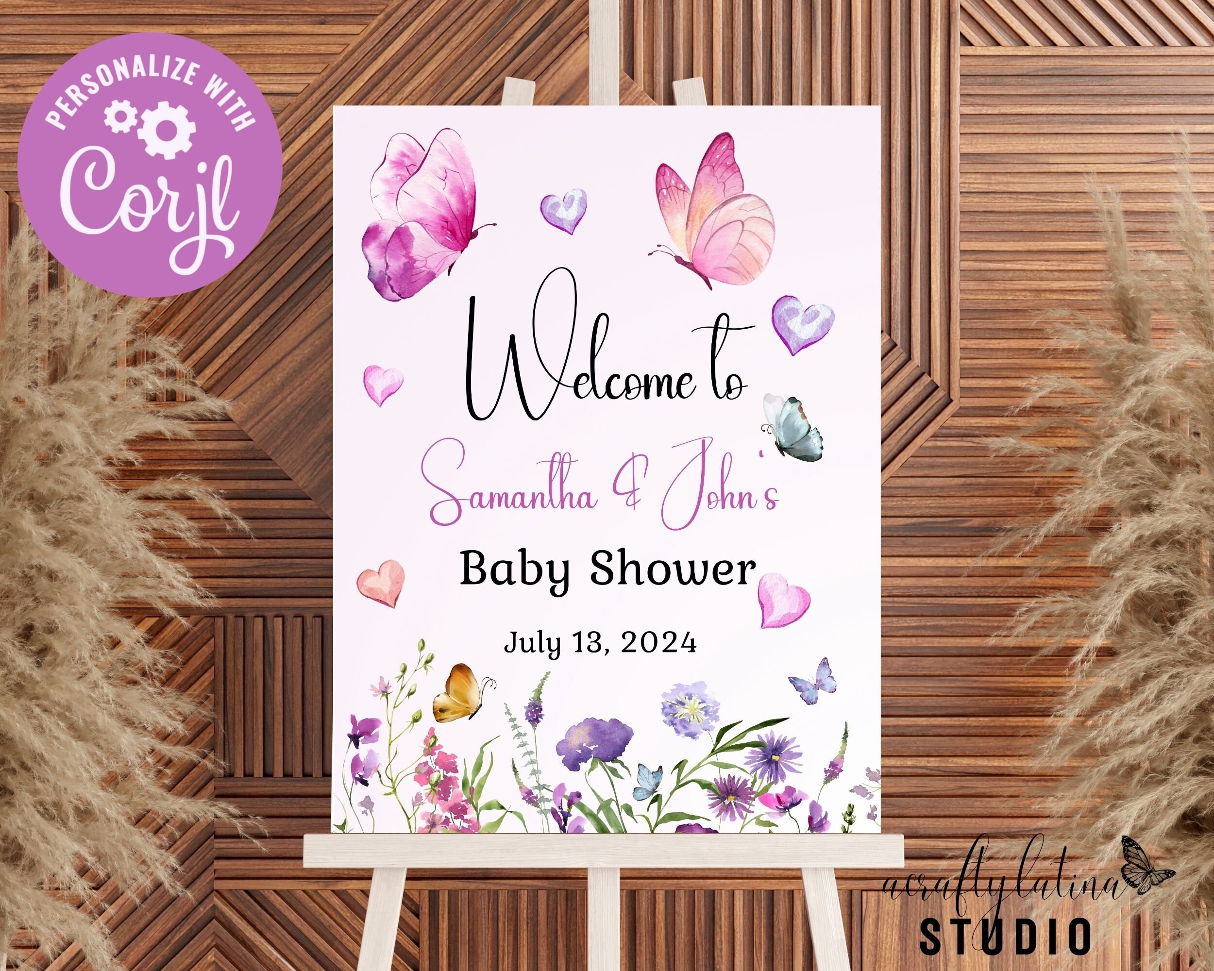 Editable Butterfly Baby Shower Welcome Sign, Butterfly Kisses Baby ...