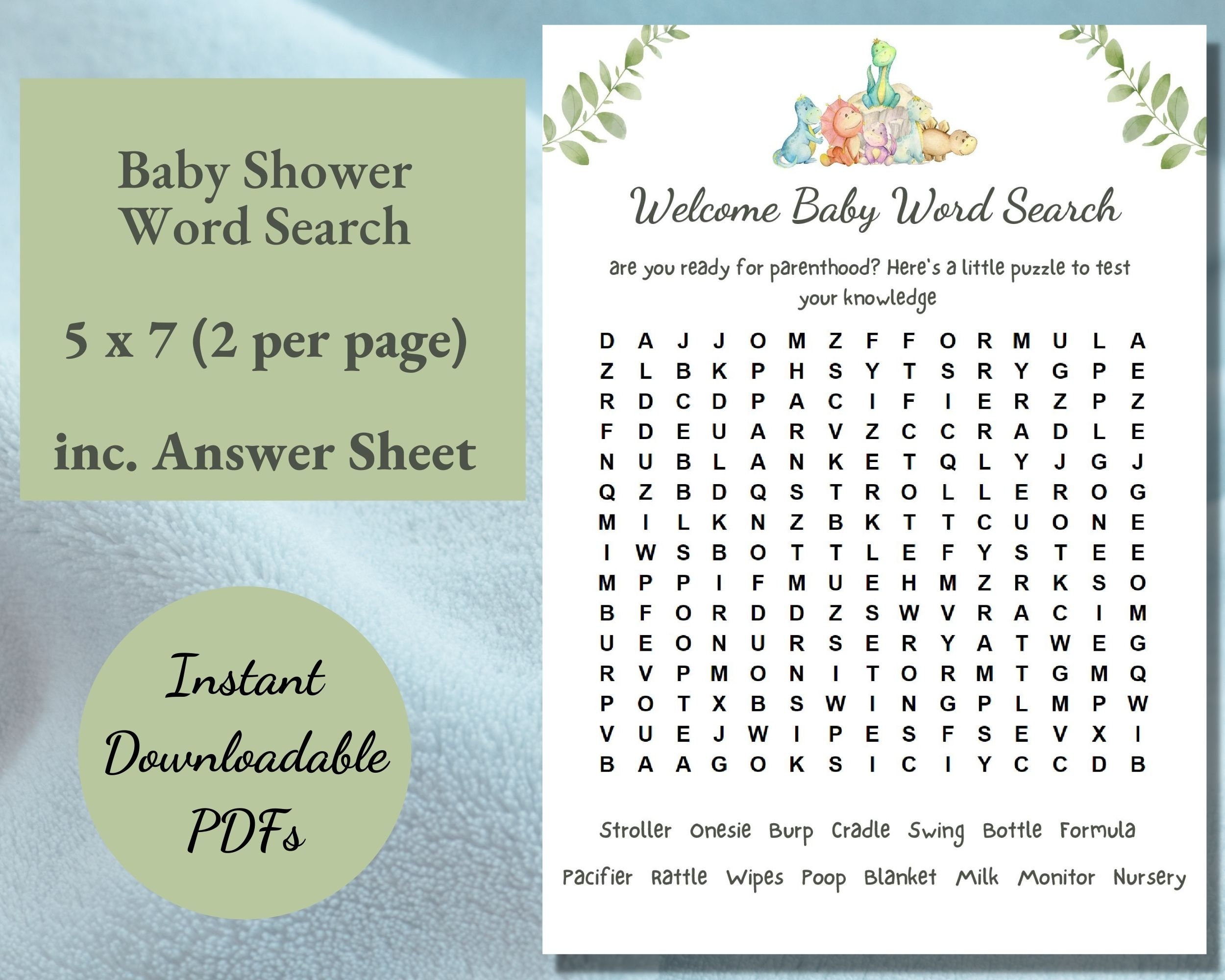 Word Search Dinosaur Baby Shower Game, Dino Baby Shower Game, Gender ...