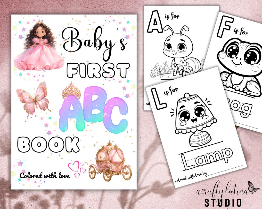 First ABC Book Baby Shower Coloring Pages, Princess Theme ABC Animals ...