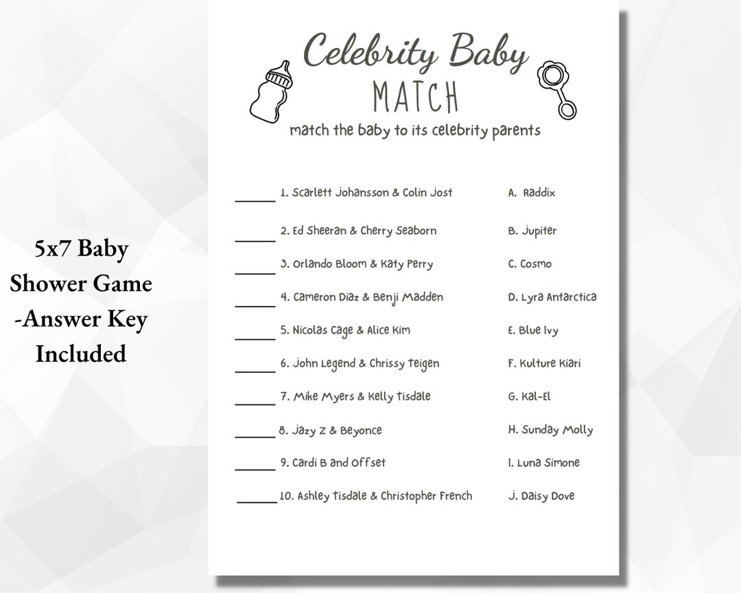 Celebrity Baby Match Game, Baby Trivia Game, Gender Neutral Baby Shower ...