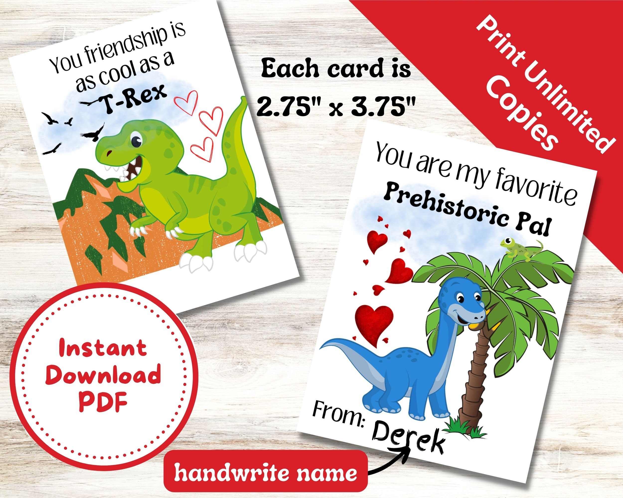 Dinosaur Valentine Cards Printable, Valentine for Class, Printable ...