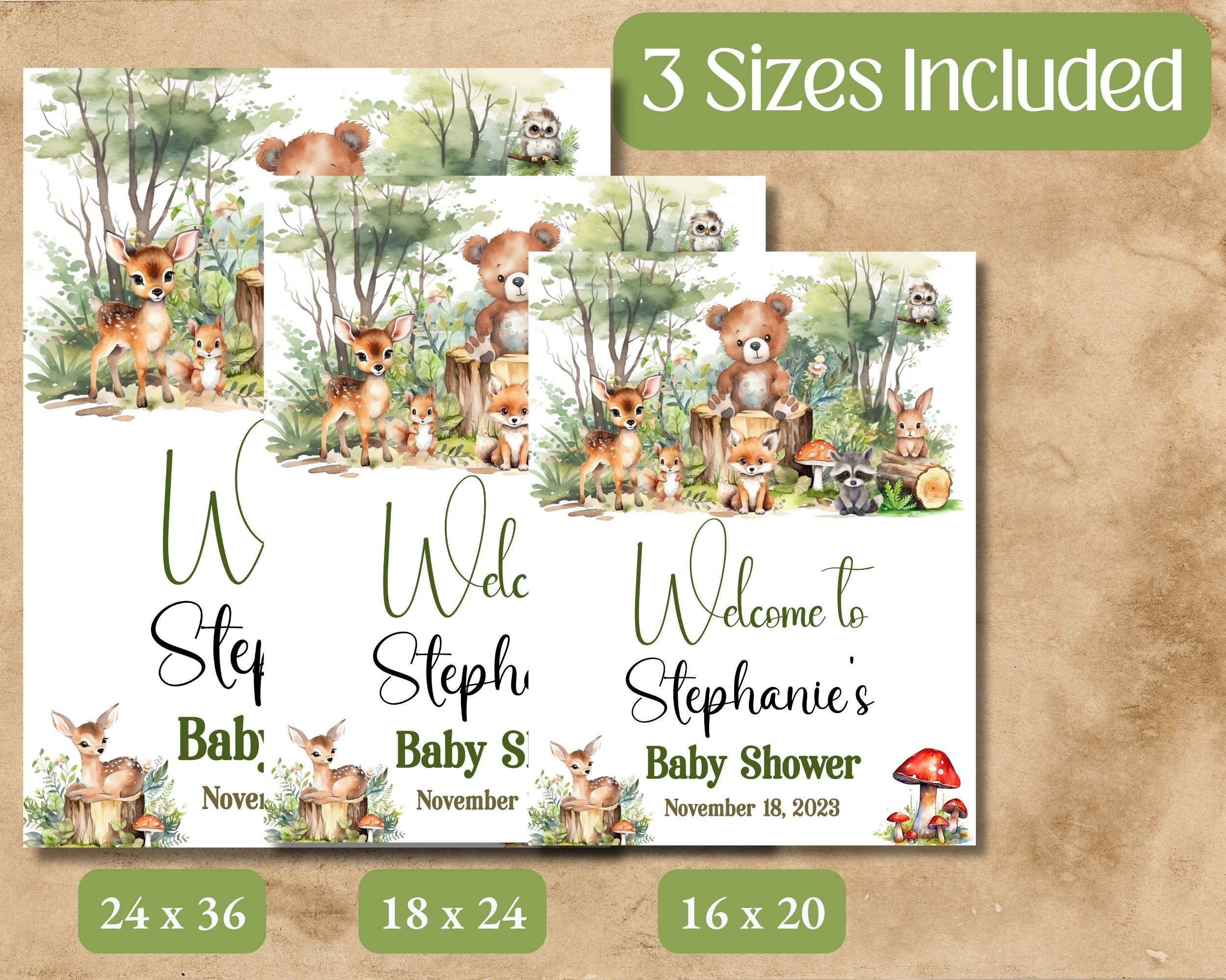 Woodland Baby Shower Welcome Sign, Forest Animal Baby Shower, Greenery ...