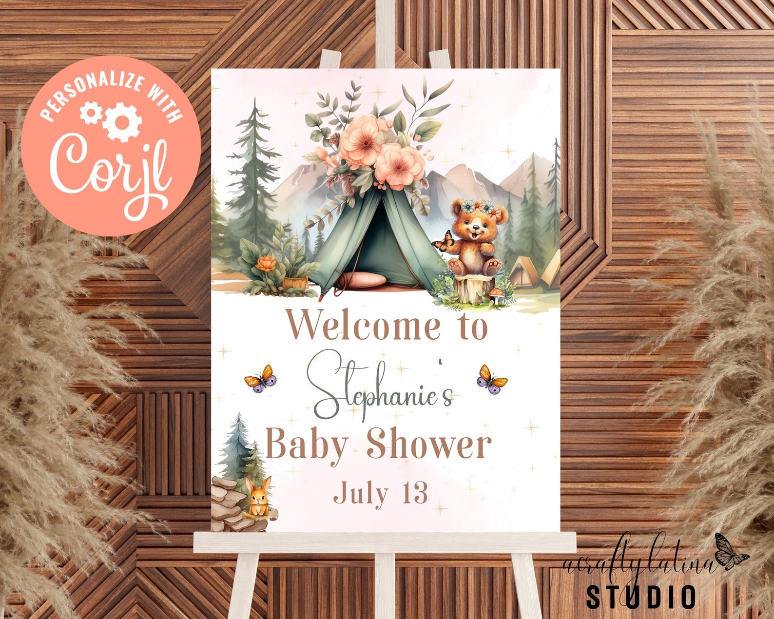Camping Baby Shower Welcome Sign Template, Girl Welcome Sign, Boho Baby ...