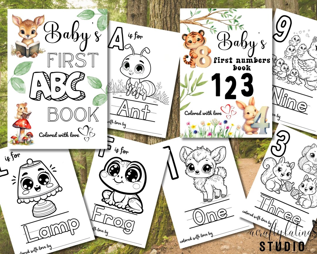 ABC and 123 Baby Shower Coloring Book Bundle, ABC Animals Book, First ...