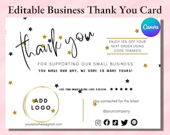 Editable Small Business Thank You for Your Purchase Template, Customizable Thank You Card ...