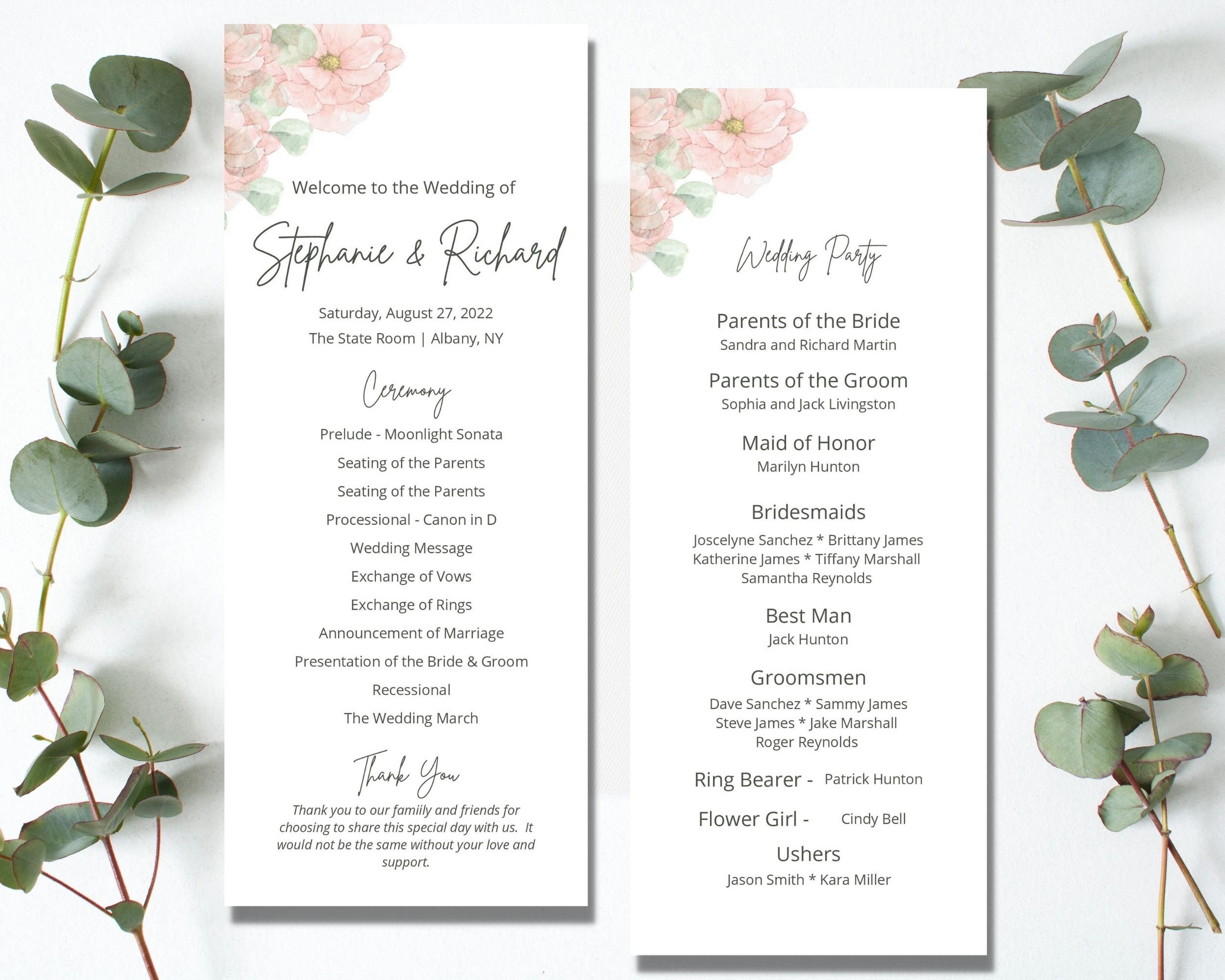 Wedding Ceremony Program Template Editable Program Wedding Program ...