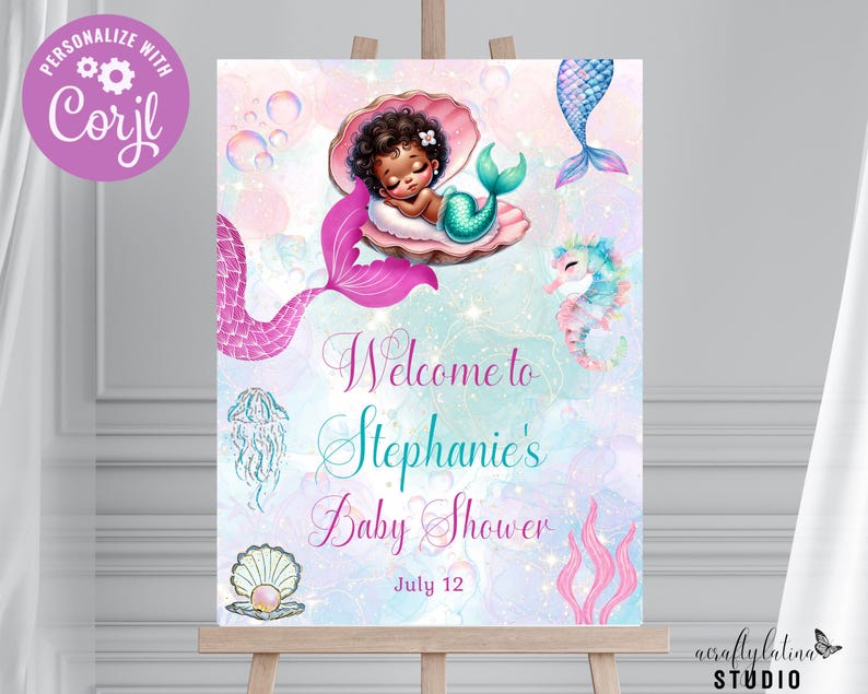 Mermaid Baby Shower Welcome Sign, Under the Sea Baby Shower, Editable ...