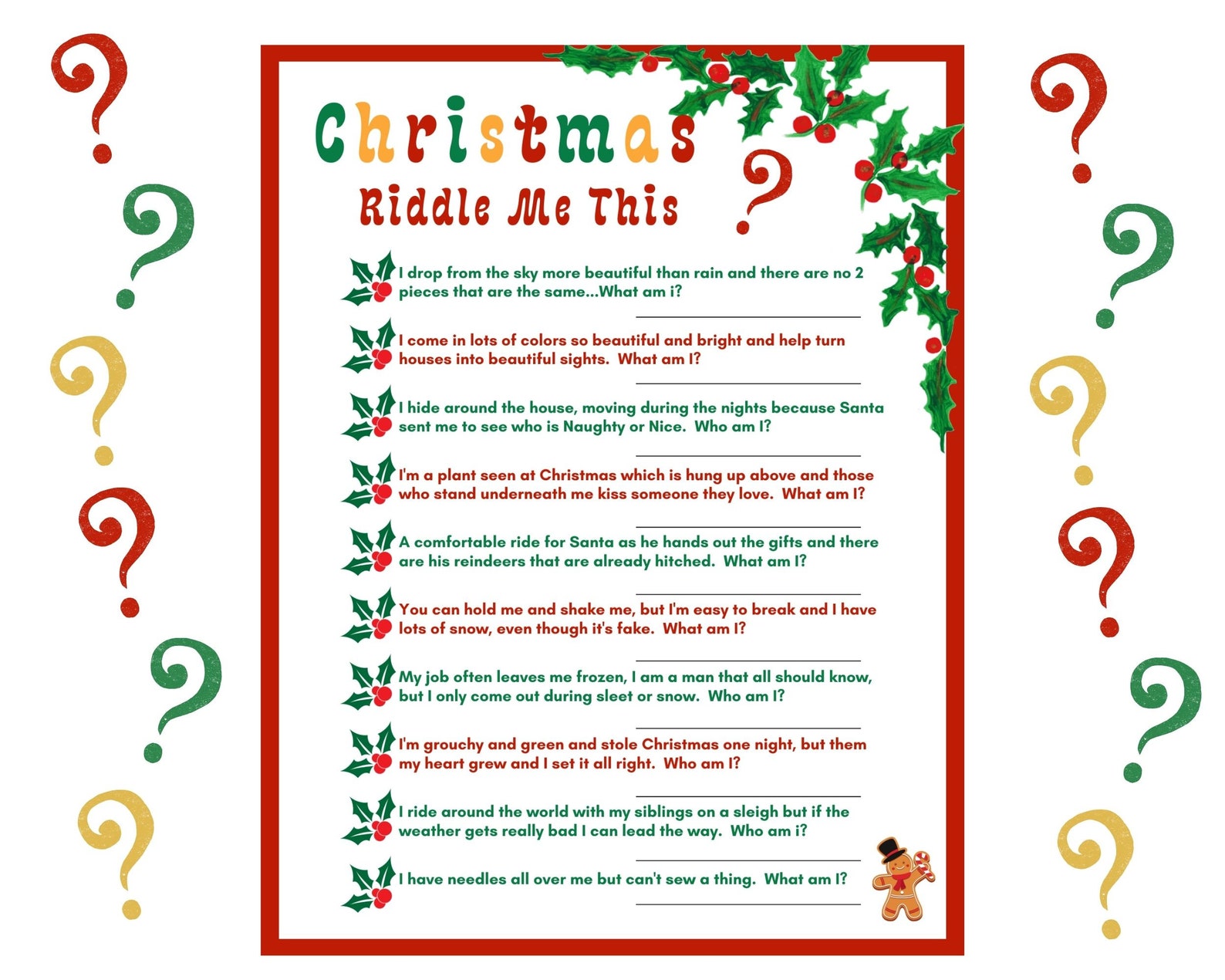Christmas Riddle Me This, Christmas Party Game, Chistmas Trivia - Etsy