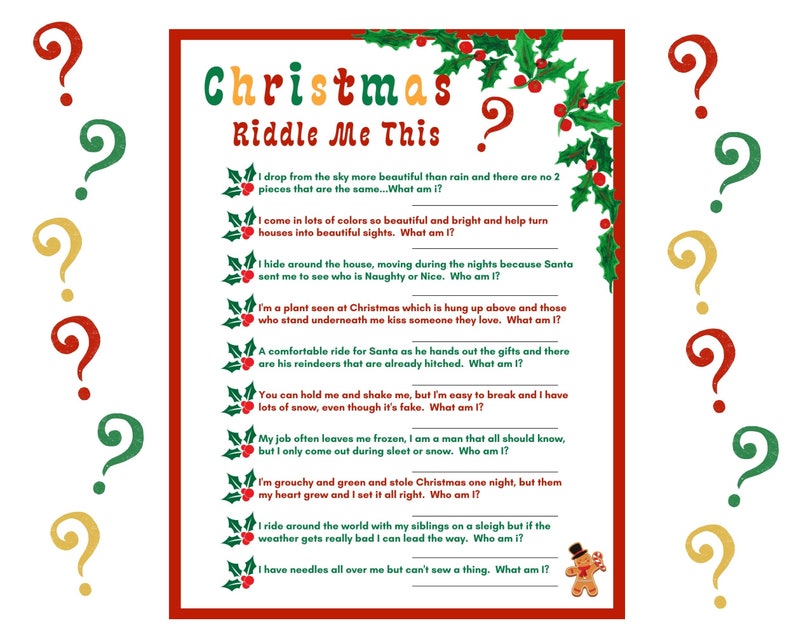 Christmas Riddle Me This, Christmas Party Game, Chistmas Trivia - Etsy