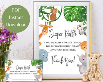 Safari Animals Baby Shower, Safari Diaper Raffle Sign and Tickets ...