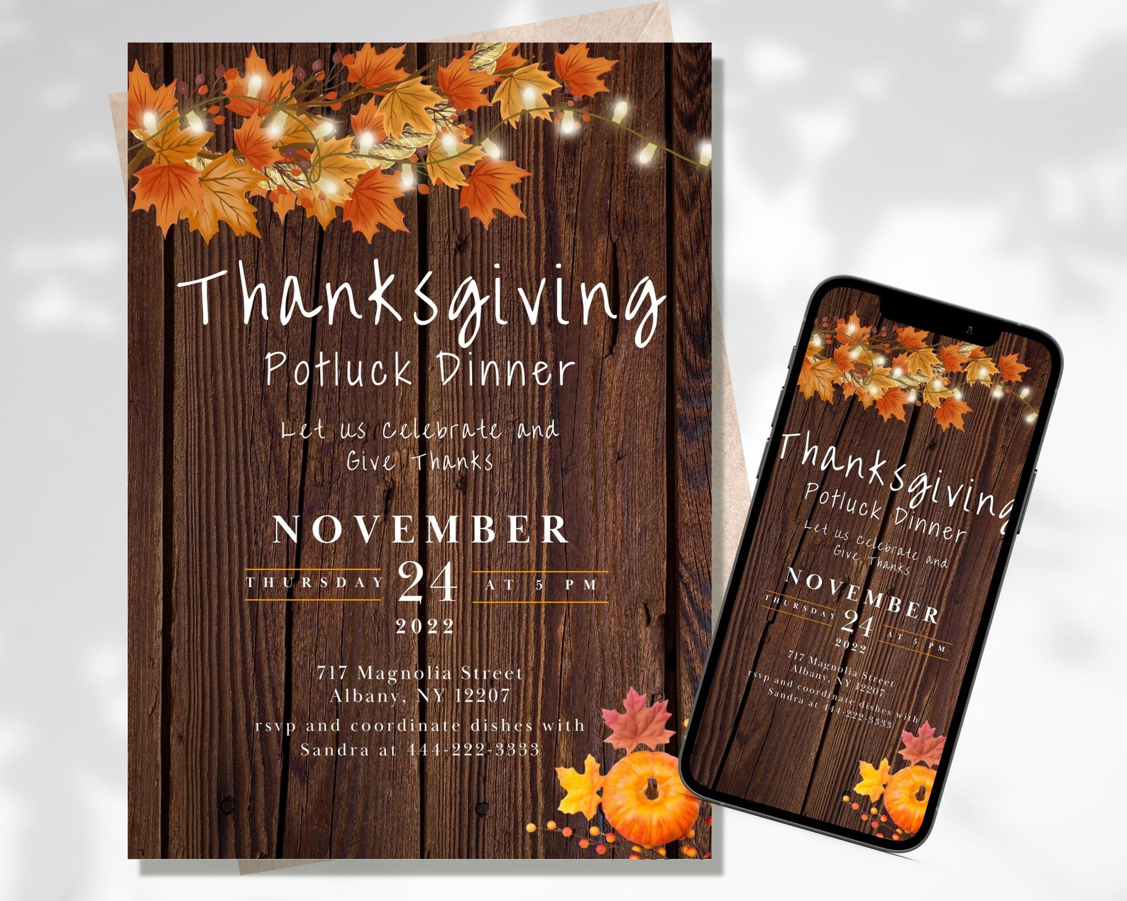 Thanksgiving Potluck Editable Invitation Template, Friendsgiving ...