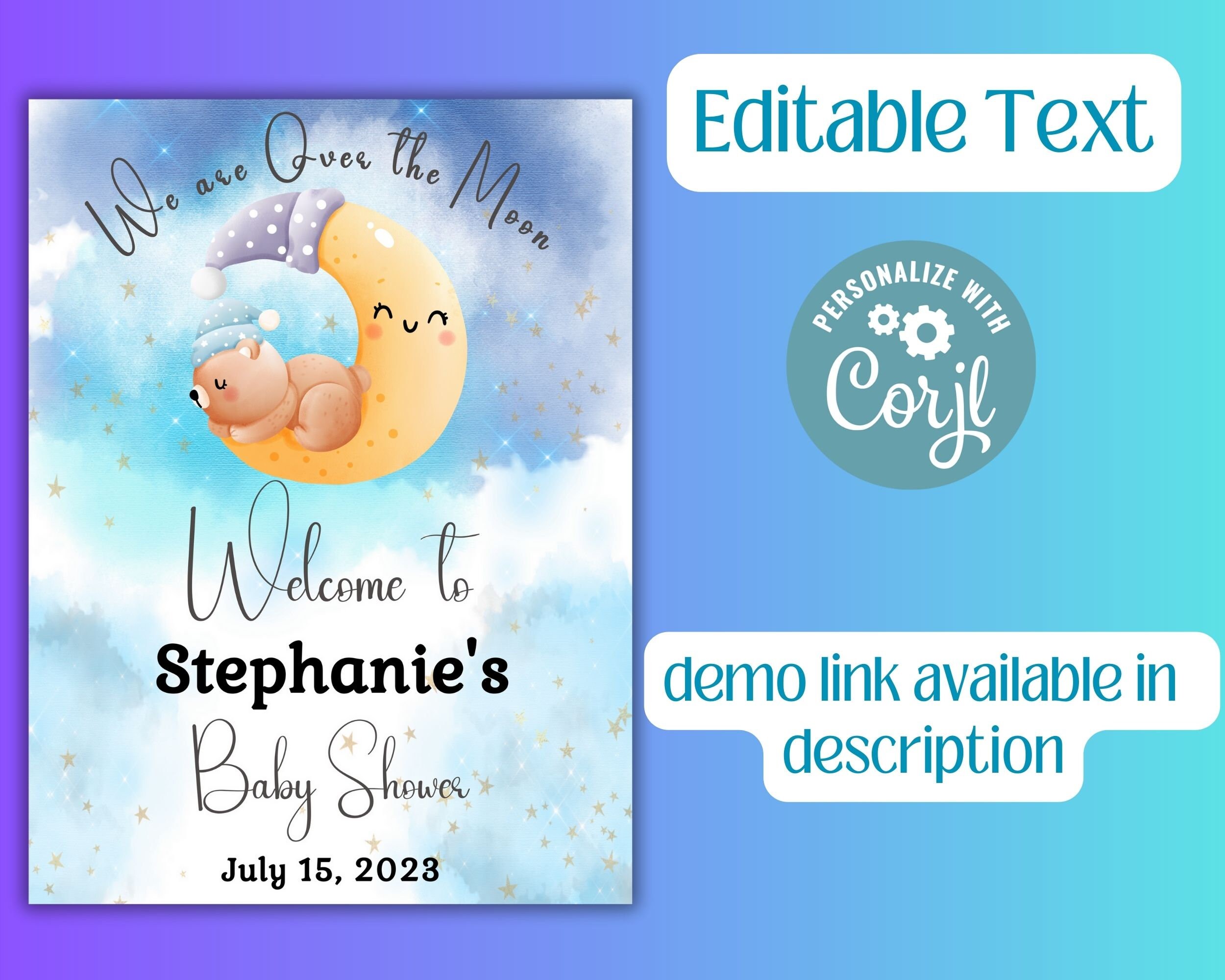 Over the Moon Baby Shower | Welcome Sign | Twinkle Twinkle Little Star ...
