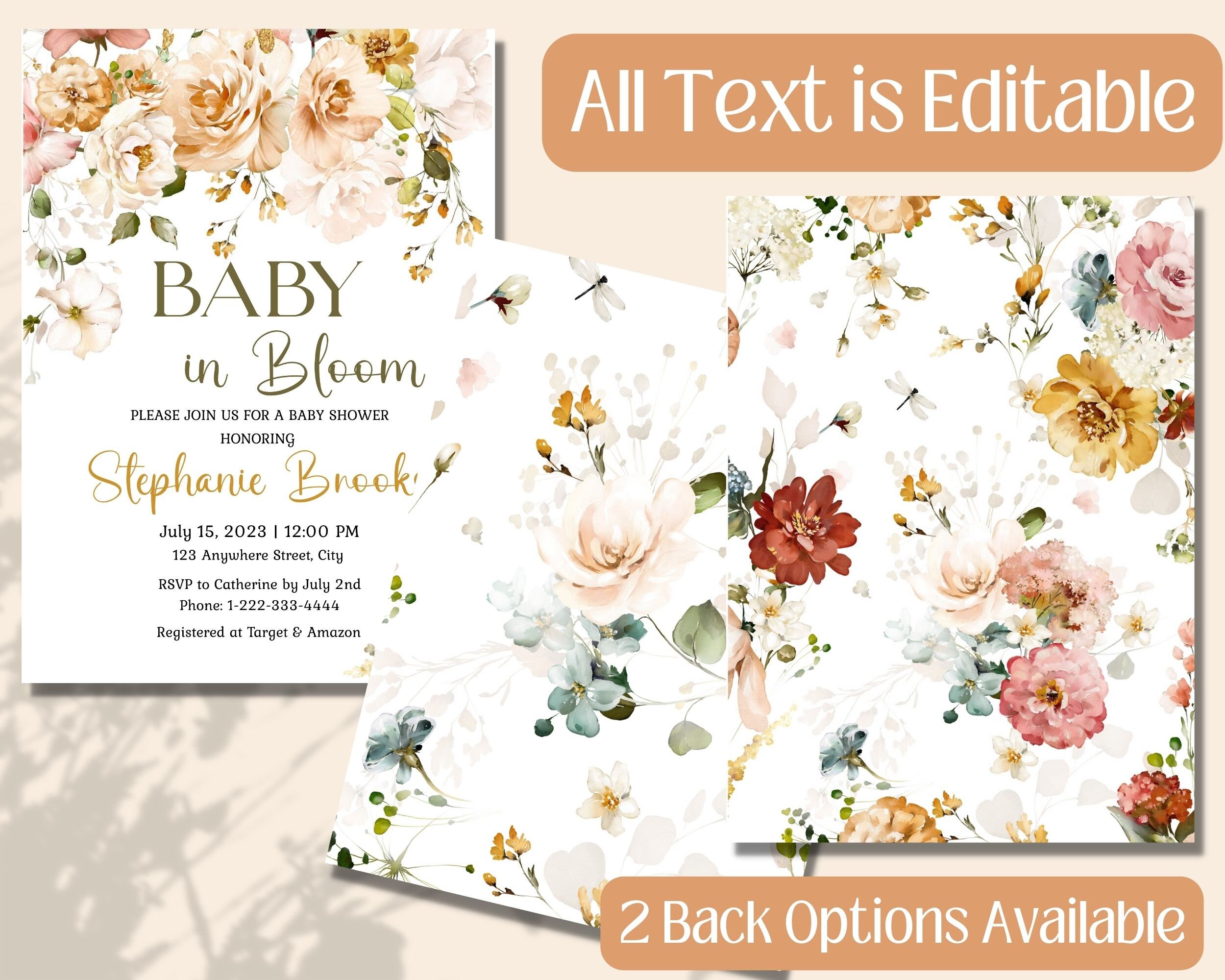 Fall Flower Baby Shower, Wildflower Baby Shower, Invitation, Editable ...