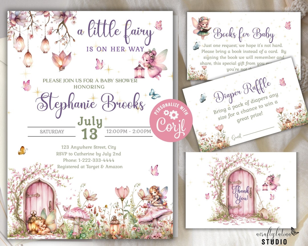 Editable Fairy Baby Shower Invitation Template, Fairy Baby Shower ...