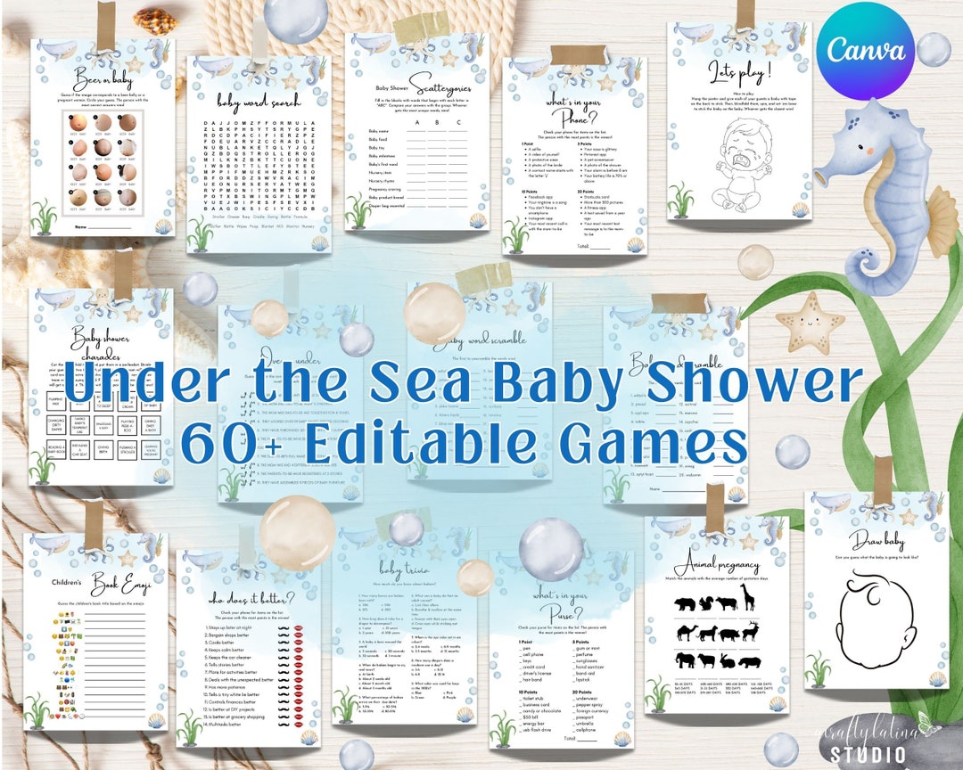 Editable Under the Sea Baby Shower Games, Printable Baby Games ...