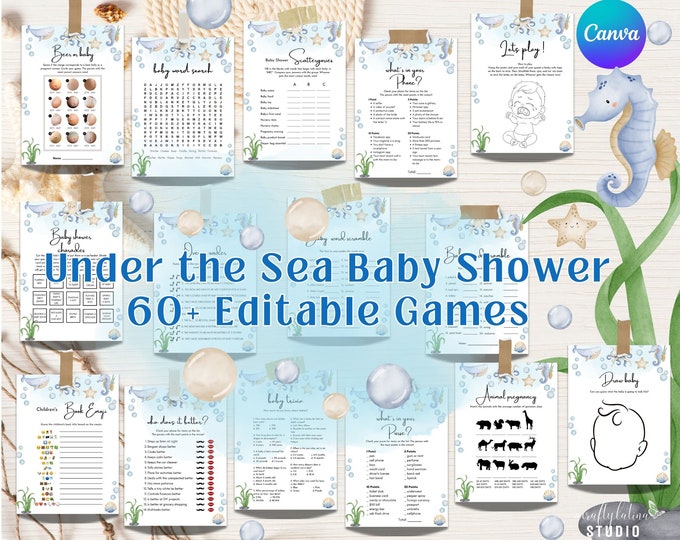 Editable Under the Sea Baby Shower Games Bundle: Ocean Animals (digital ...