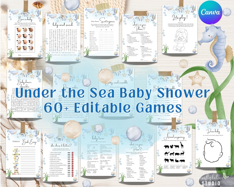 Editable Under the Sea Baby Shower Games, Printable Baby Games ...