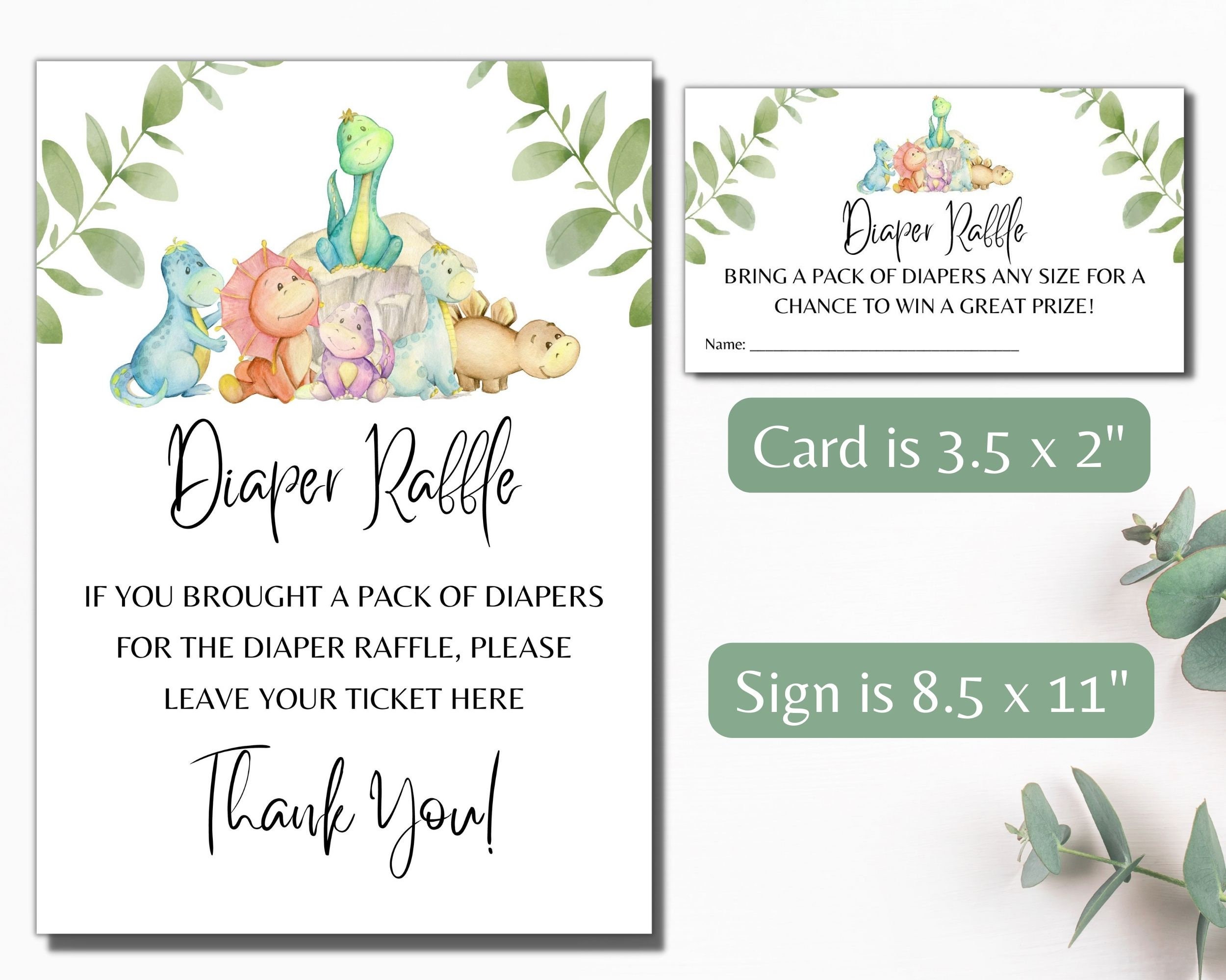 Dinosaur Baby Shower Diaper Raffle, Dino Baby Shower, Greenery Baby ...