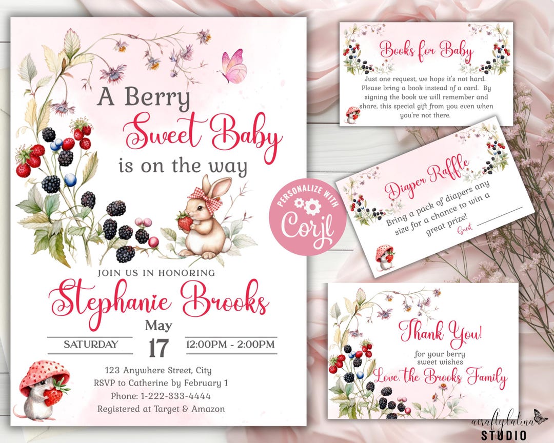 Editable Sweet Berry Baby Shower Invitation, Editable Template for ...