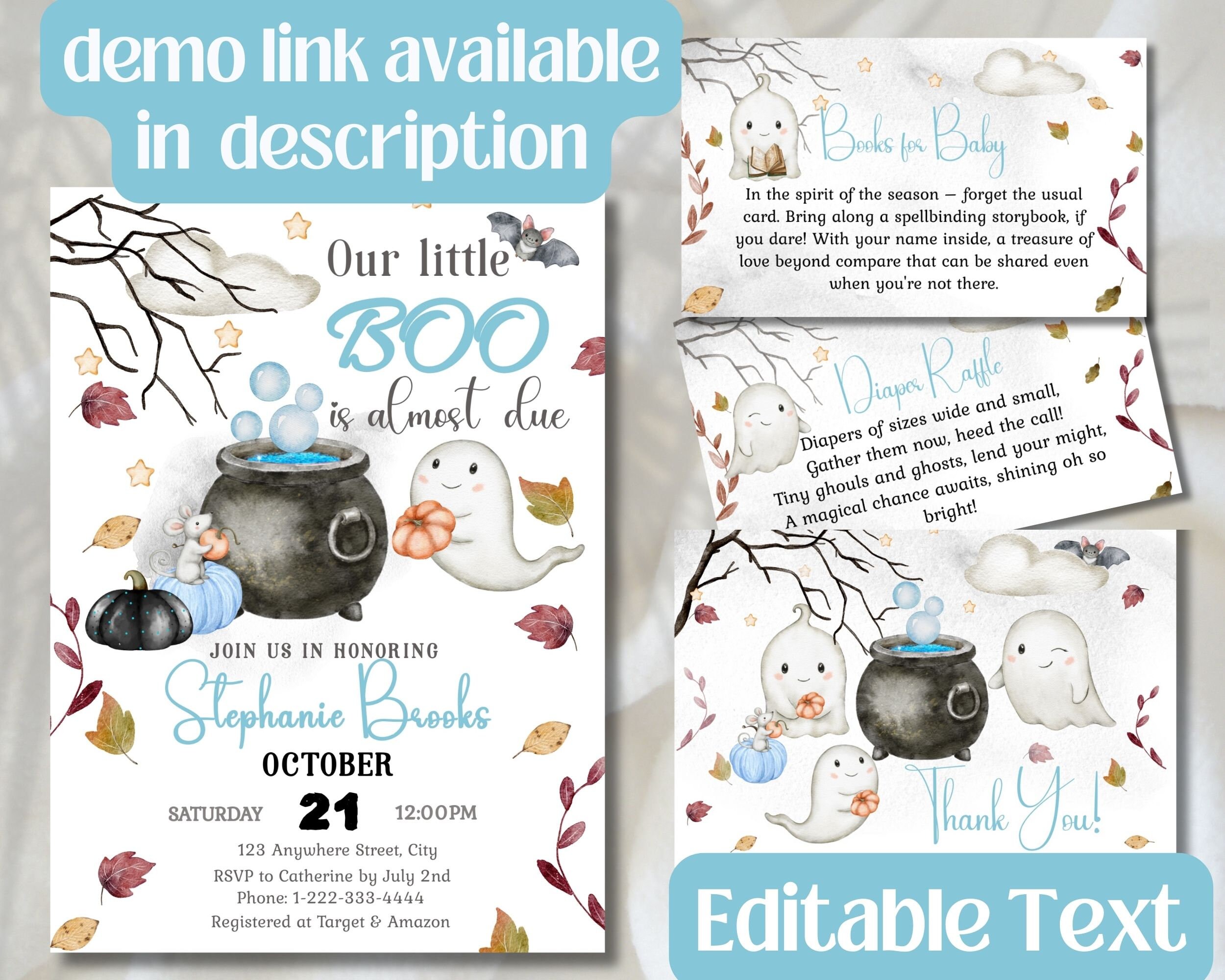 Editable Halloween Baby Shower Invitation Bundle, A Little Boo Baby ...