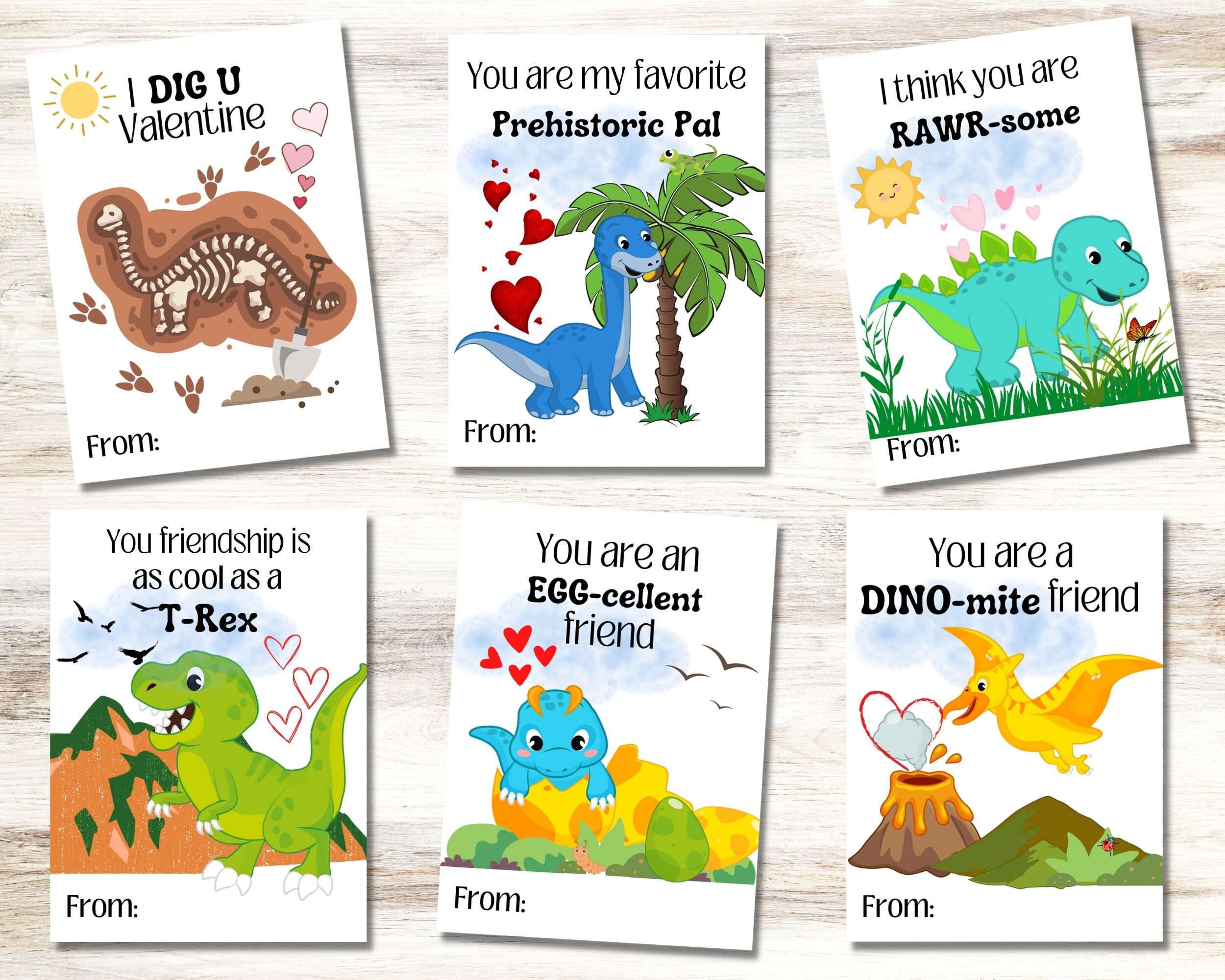Dinosaur Valentine Cards Printable, Valentine for Class, Printable ...