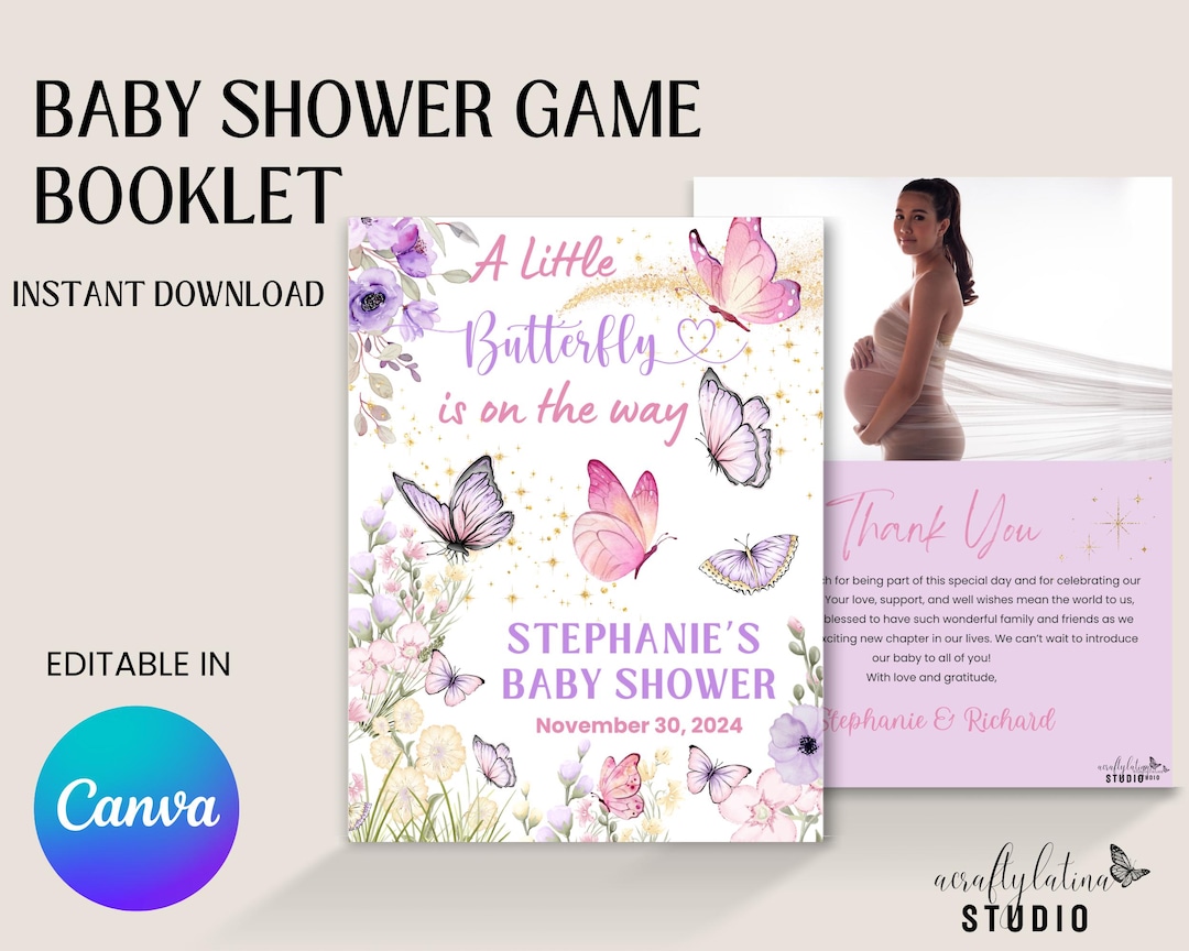 Printable A Little Butterfly Baby Shower Games Booklet, Editable Baby ...