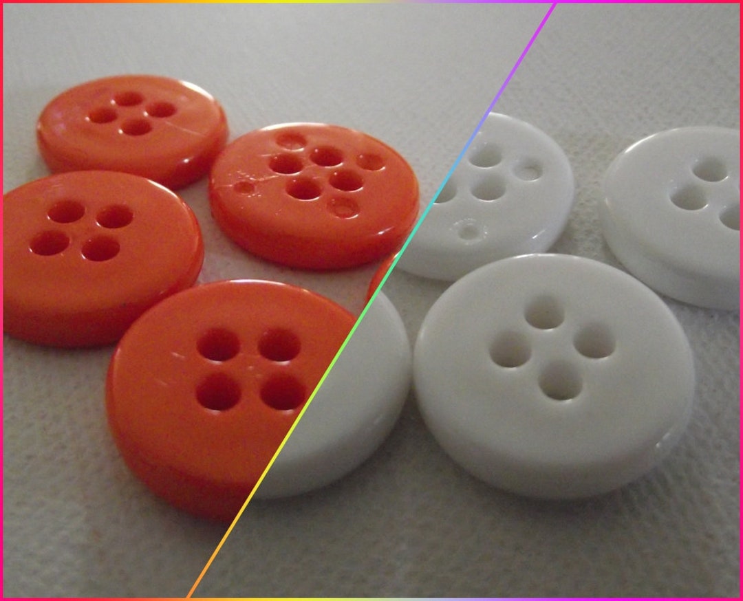 5 Thick BUTTONS * 20 Mm 4 Large Orange or White Holes Flat Top 2 Cm ...