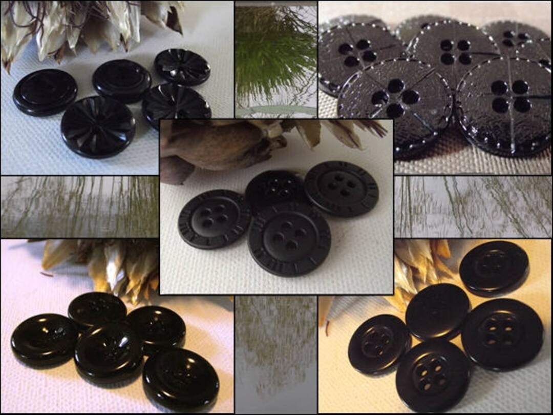 6 Black BUTTONS 5 Different Models 18 Mm 1.8 Cm Black Button ...