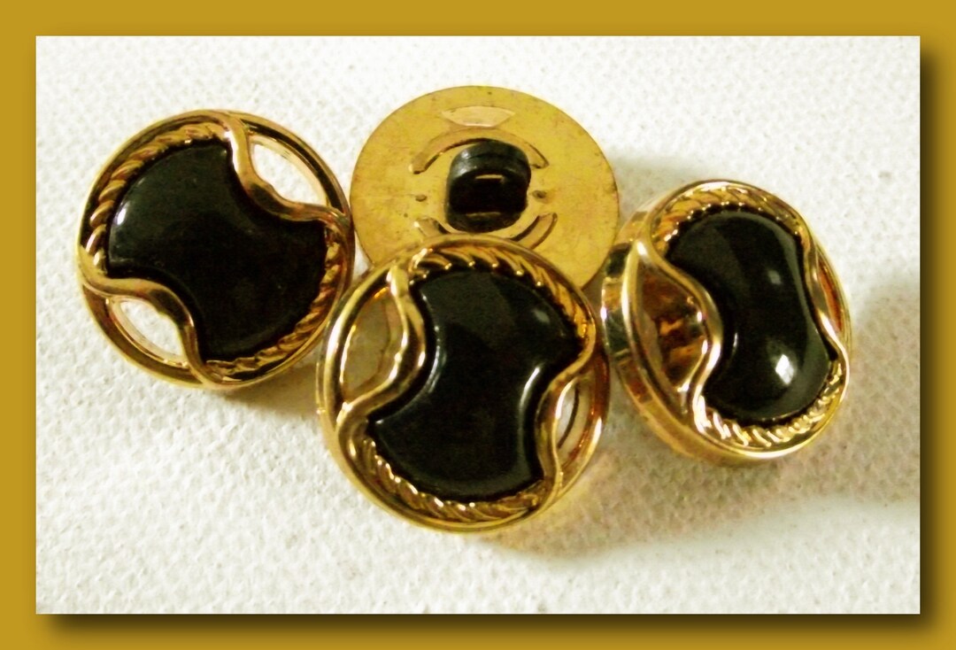 6 Gold and Navy Almost Black BUTTONS 18 Mm 1.8 Cm Tail Foot Button Gilt ...