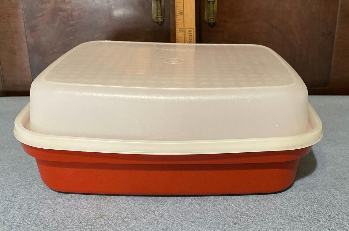 Vintage Tupperware Meat Marinate Oblong Storage Keeper, Paprika Red ...