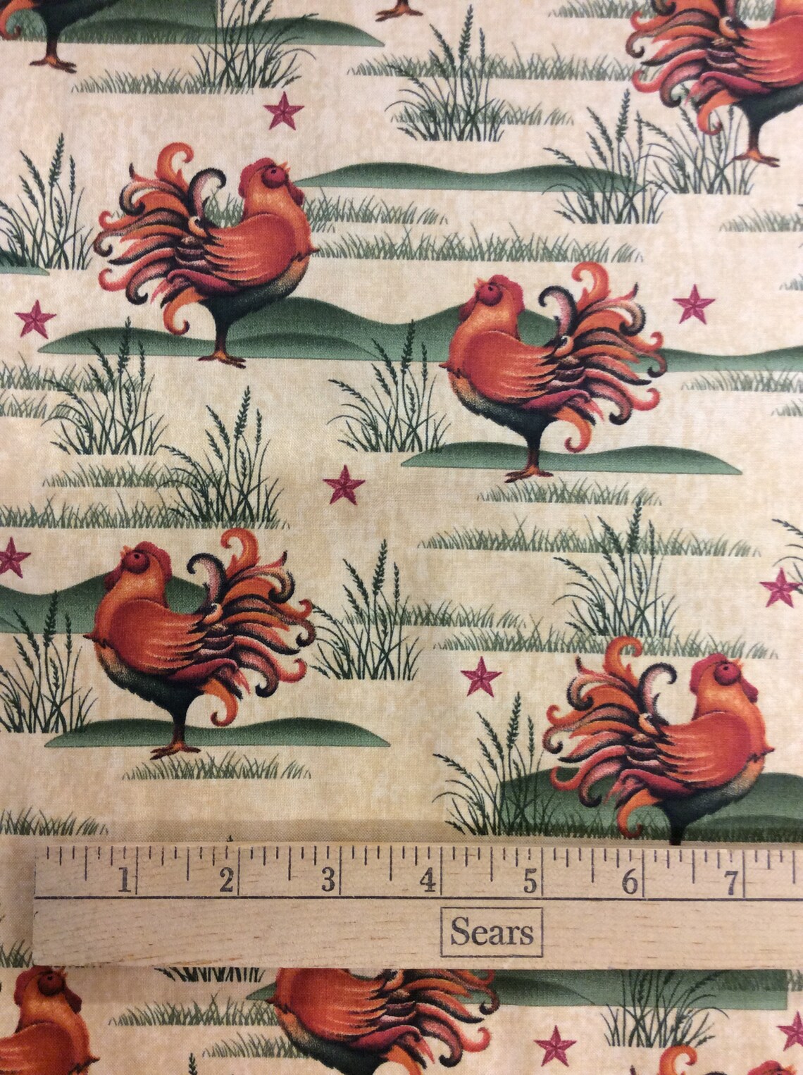 Country Rooster Print Fabric 100% Cotton Sold by Half Yard - Etsy