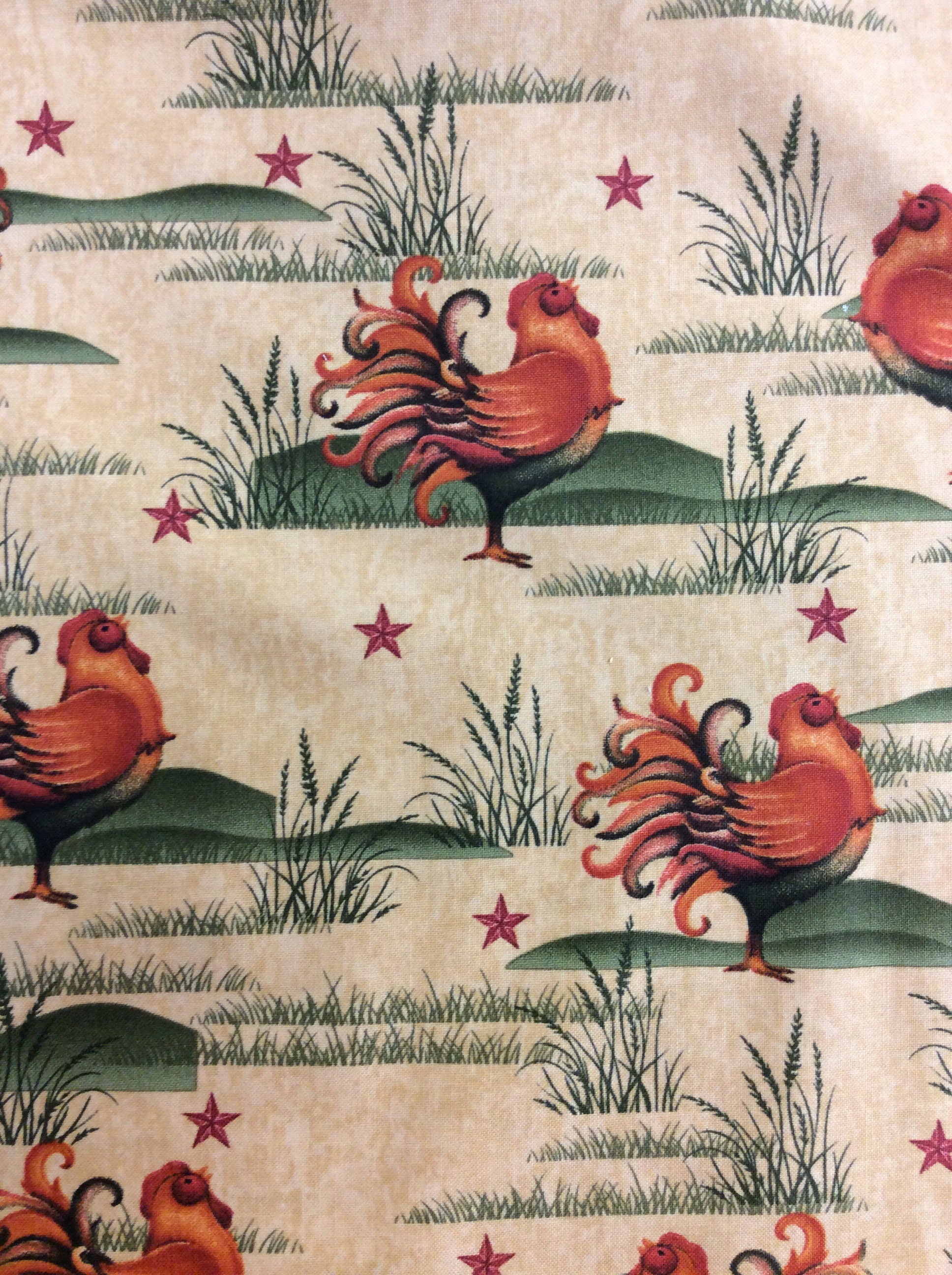 Country Rooster print fabric 100% cotton sold by half yard | Etsy