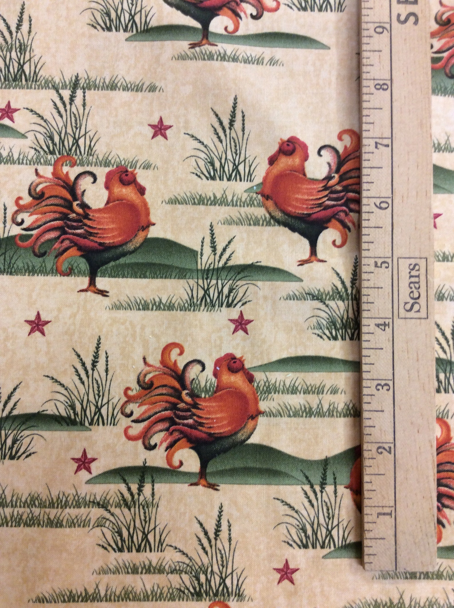 Country Rooster Print Fabric 100% Cotton Sold by Half Yard - Etsy