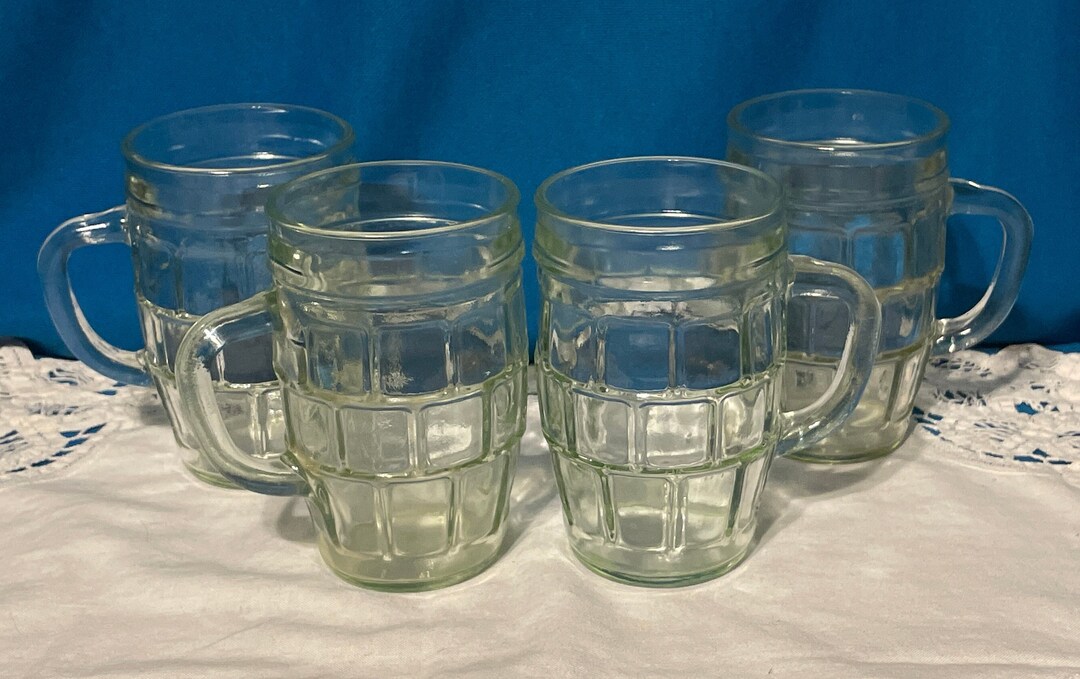 Vintage Green/clear Set of 4 Glass Barrel Mugs, Barware, Beer Mug ...