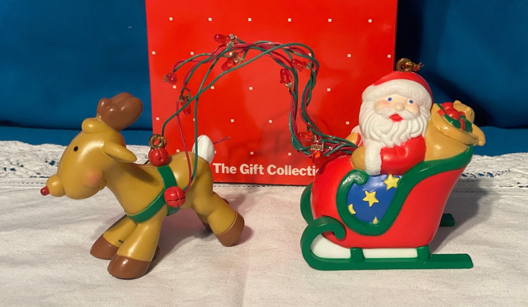Vintage Avon Ornament, Santa and a Reindeer, 90s Era, Tiny Lights as ...