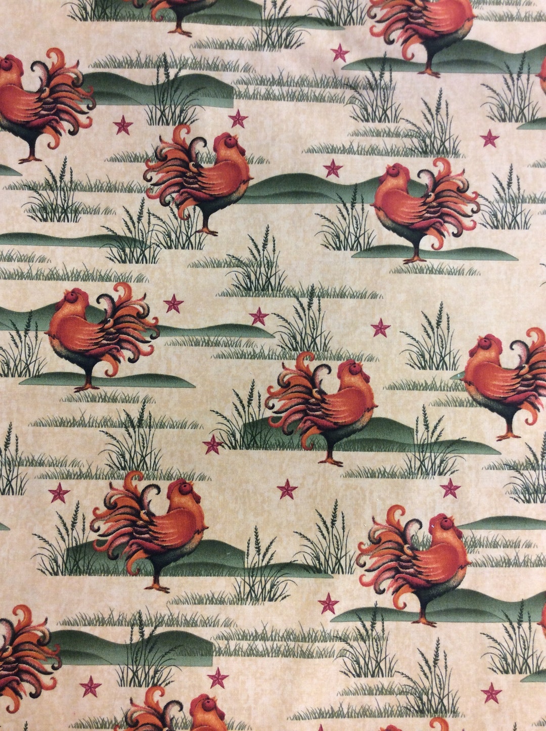 Country Rooster Print Fabric, 100% Cotton, Sold by Half Yard - Etsy
