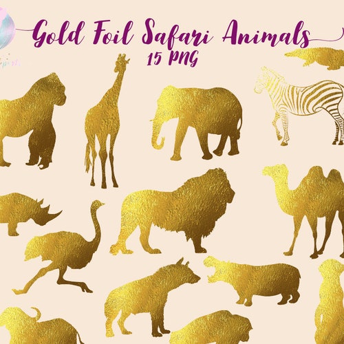 Safari Animals Animals Clip Art Gold Foil Clipart Clipart - Etsy