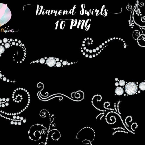 Diamond Swirls Rhinestone Clipart Diamonds Clip Art Diamond - Etsy