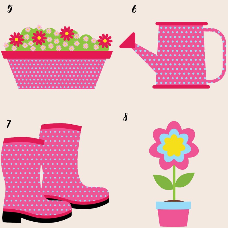 Garden clipart set gardening clip art floral art flower | Etsy